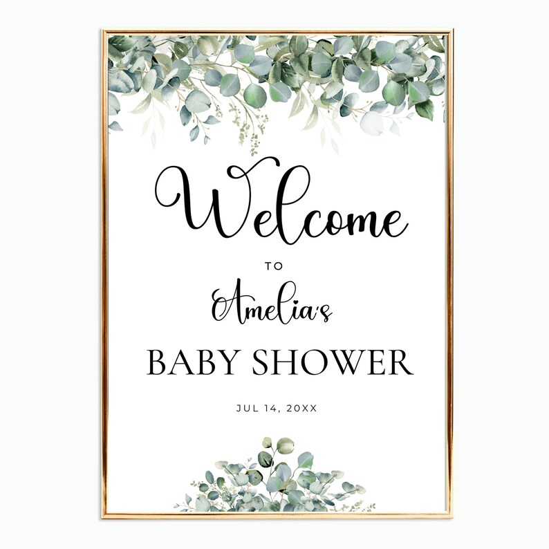 Editable Baby Shower Welcome Sign Eucalyptus Green Greenery - Etsy