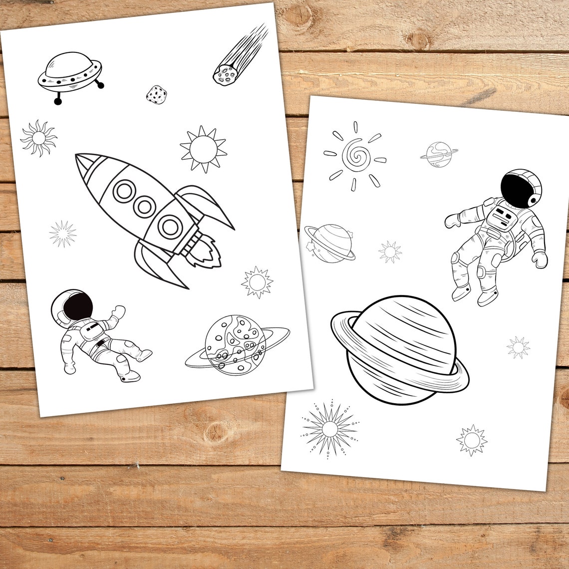 10 Outer Space Coloring Pages, Rockets Stars and Planets Sheets ...