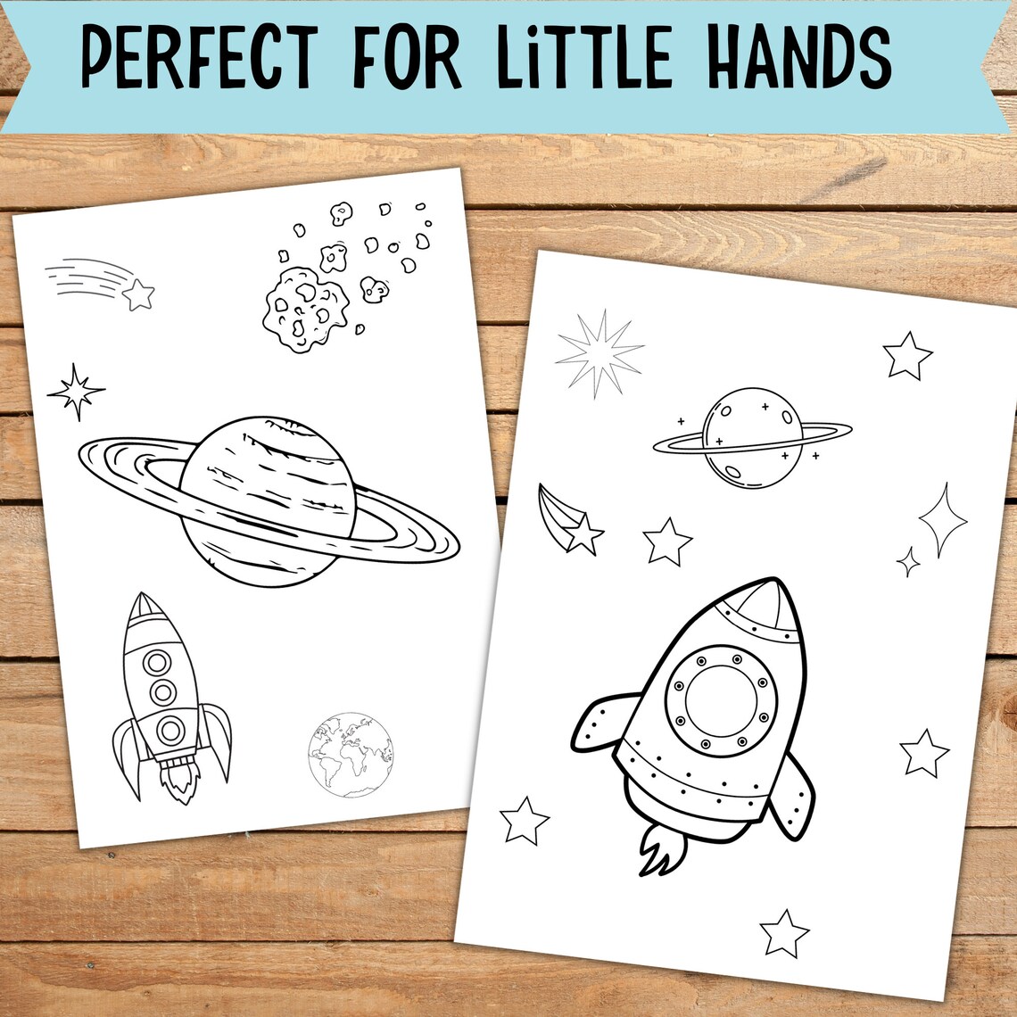 10 Outer Space Coloring Pages, Rockets Stars and Planets Sheets ...
