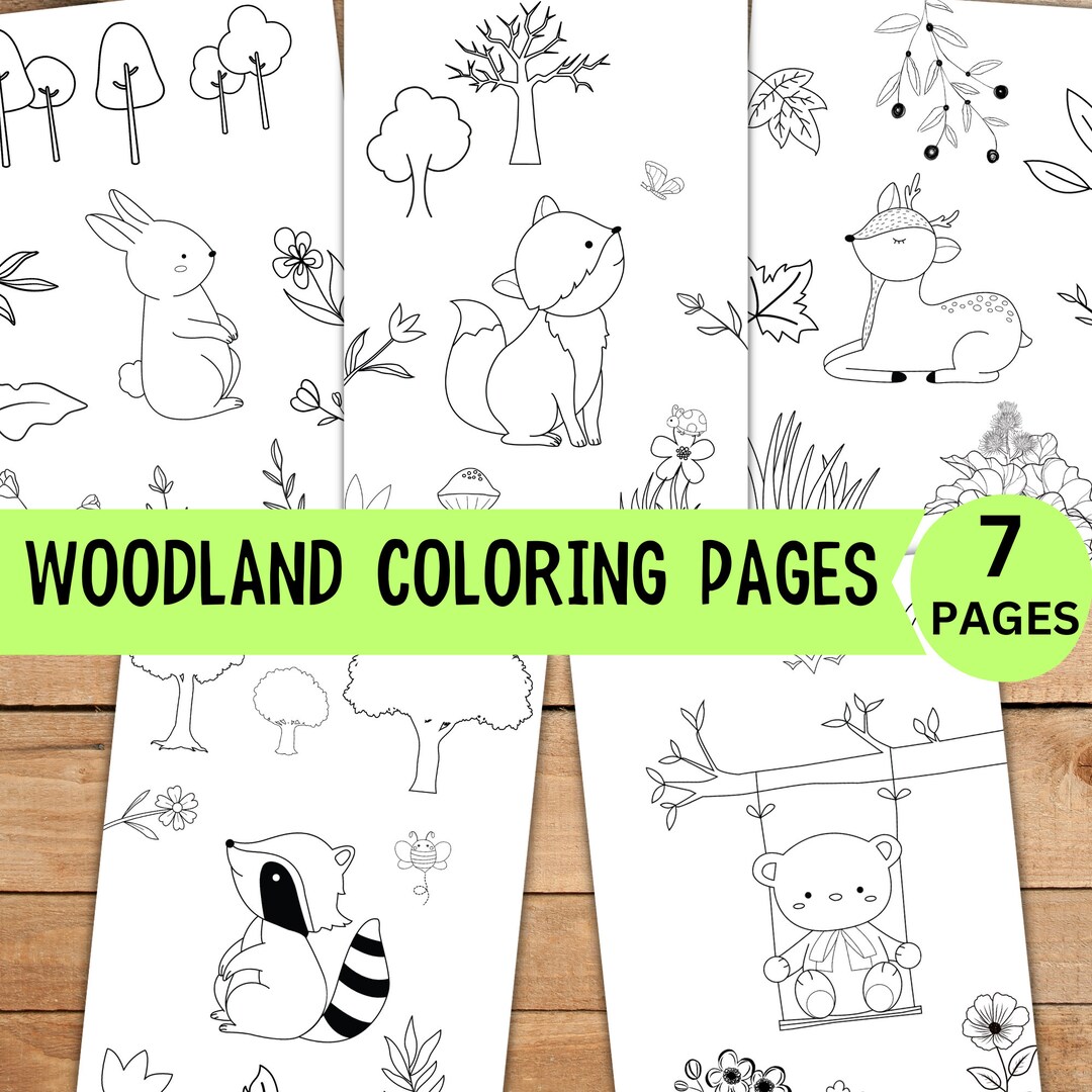 Woodland Animals Coloring Pages for Toddlers and Kids, Printable 7 ...