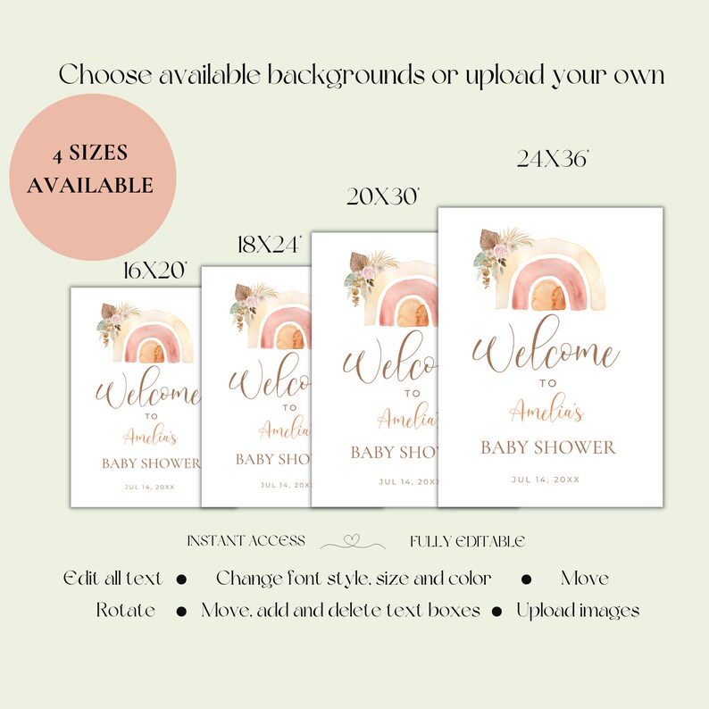 Editable Baby Shower Welcome Sign Boho Rainbow, Rainbow Baby Shower ...