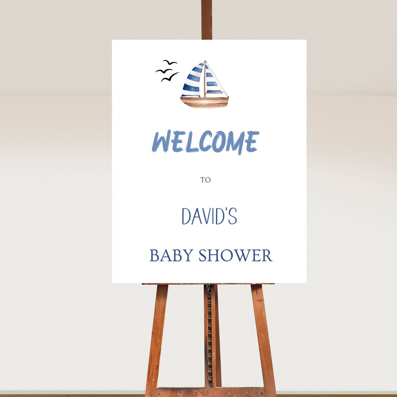 Nautical Welcome Sign Template, Baby Boy, Sailing Boat, Nautical Marine ...