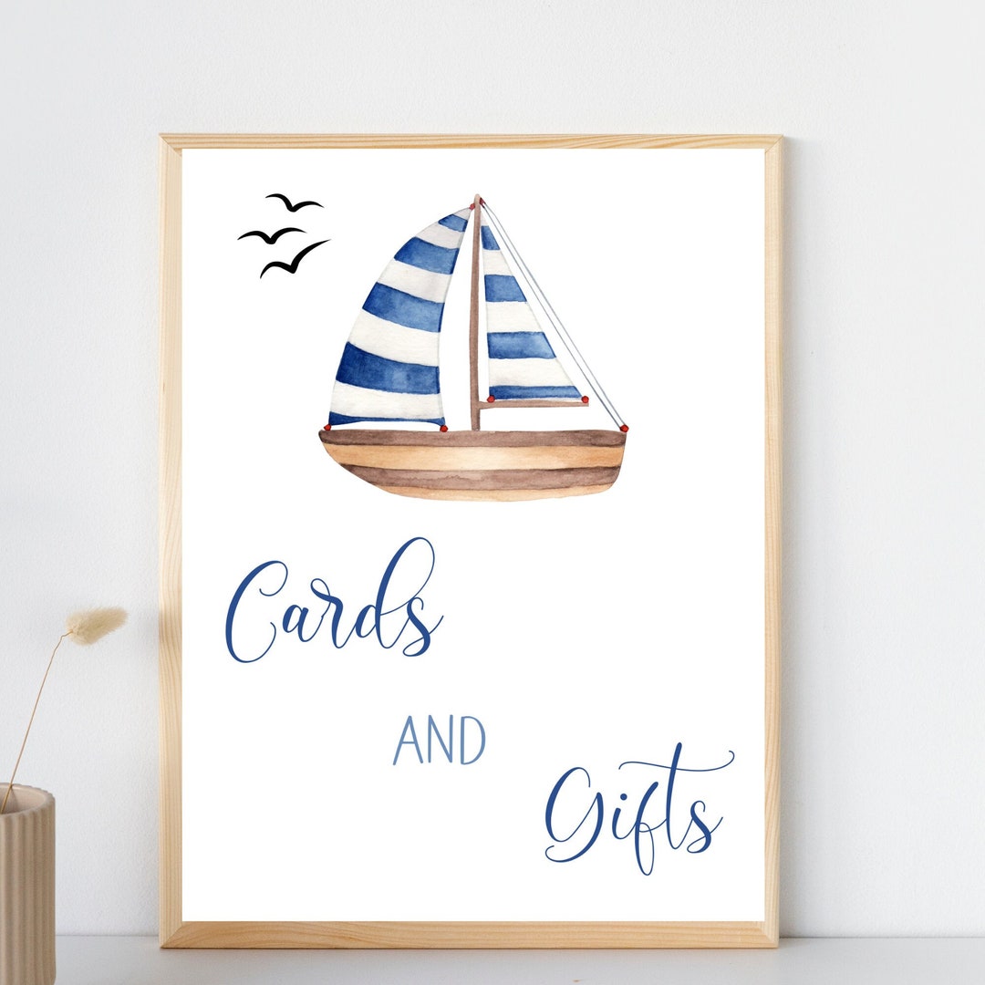 Cards and Gifts Birthday Sign, Baby Shower Sign, Sailboat Nautical ...