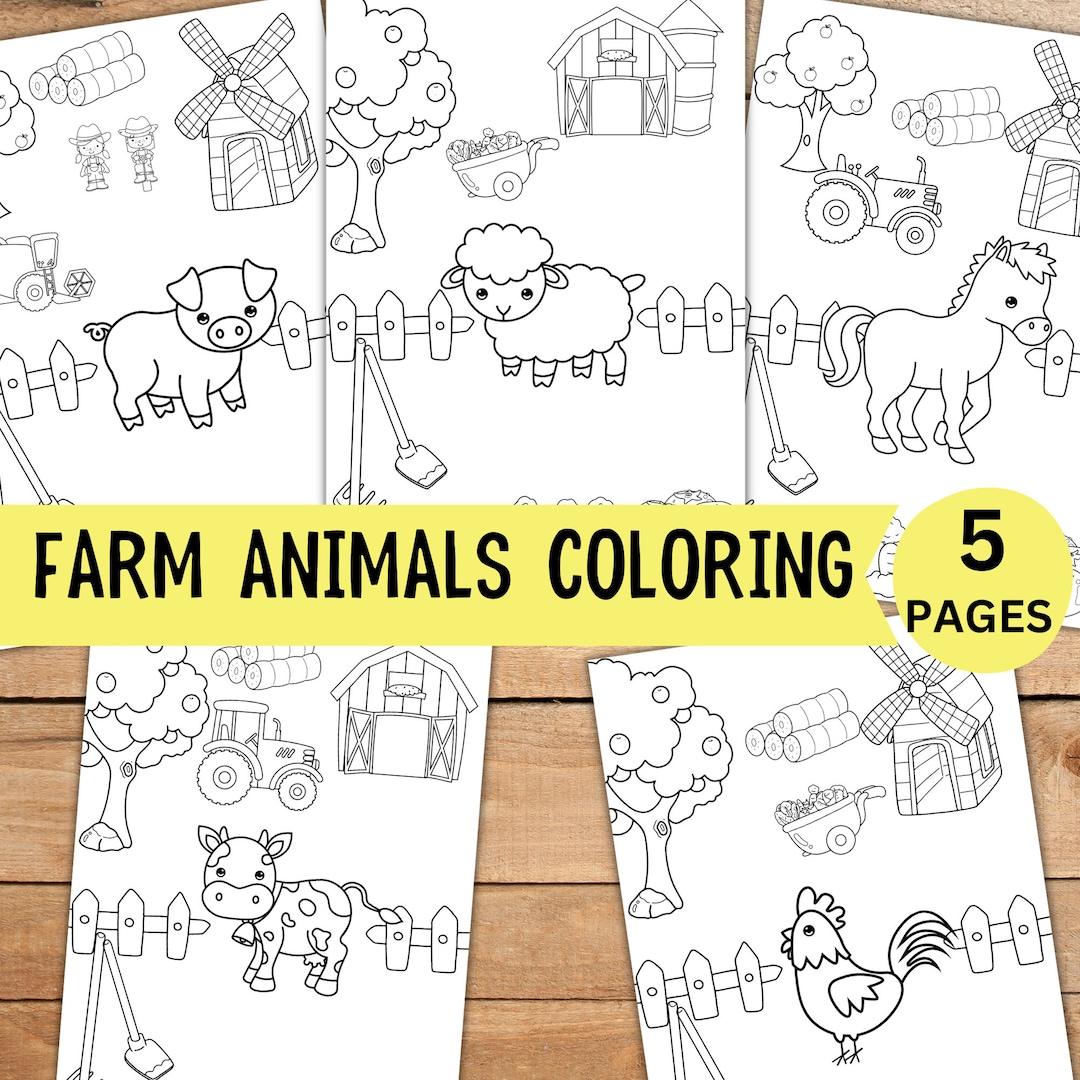 Printable Farm Animals Coloring Pages for Toddlers and Kids, 5 Coloring ...