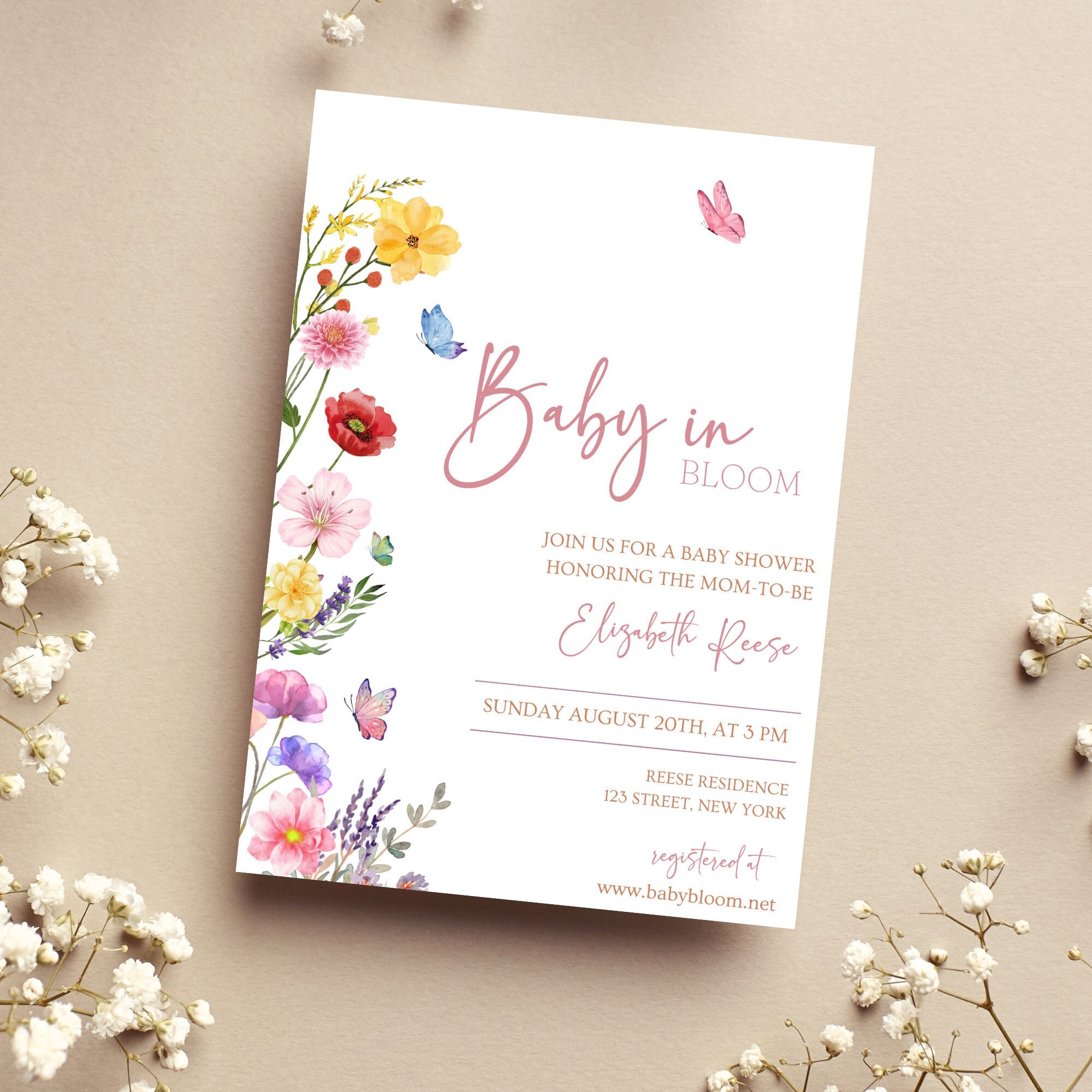 Baby in Bloom Invitation Template, Baby Shower Invitation, Spring ...