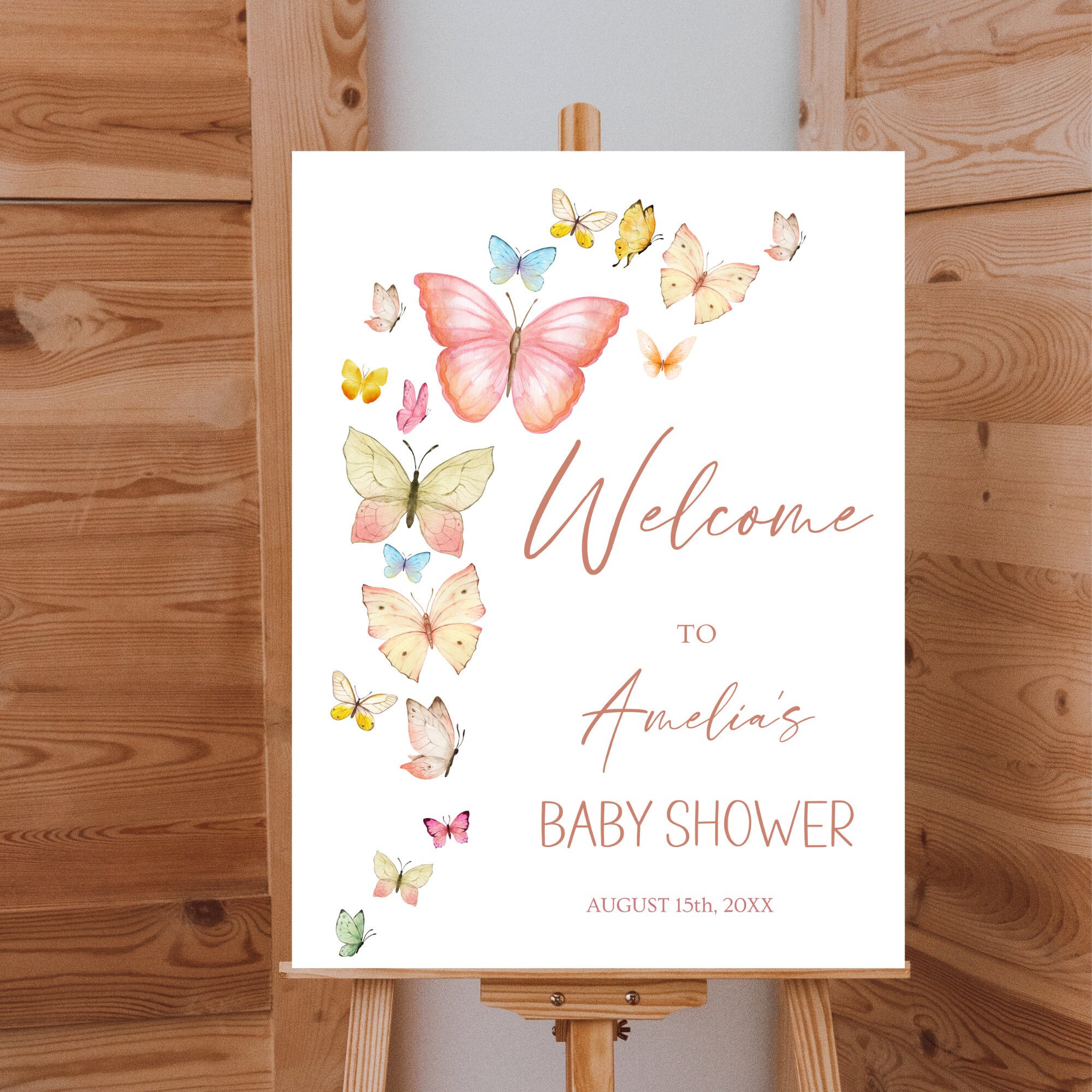 Butterfly Baby Shower Welcome Sign Template, Pastel Butterfly Welcome ...