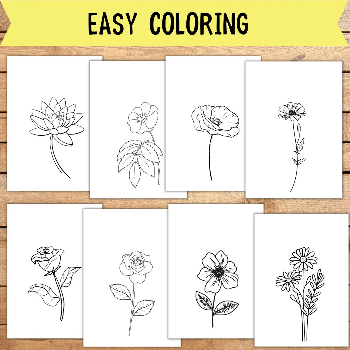 Simple Flowers Coloring Pages, Coloring Book Floral Theme, Kids Flowers ...