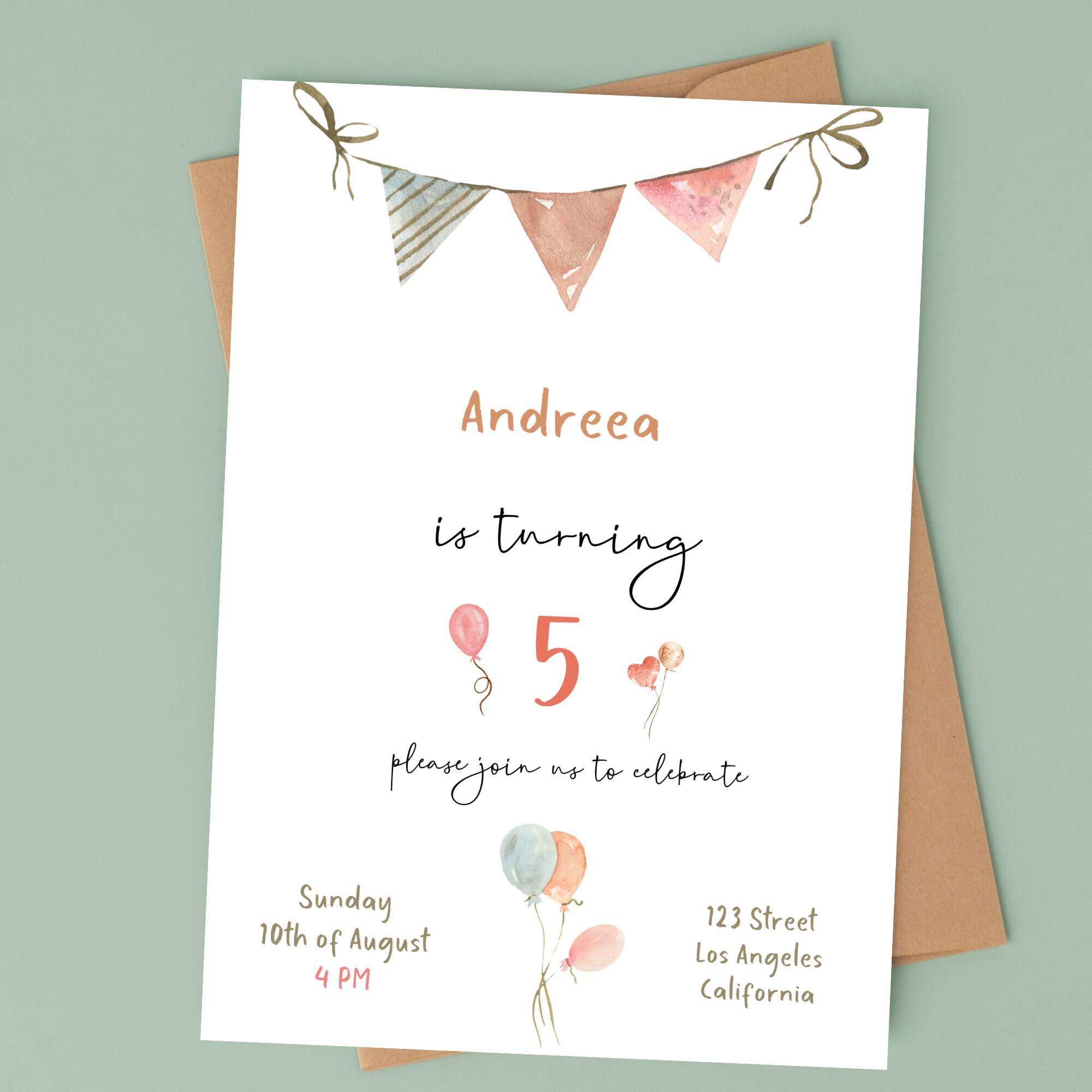 Minimalist Birthday Party Invitation Template, Balloons Birthday ...