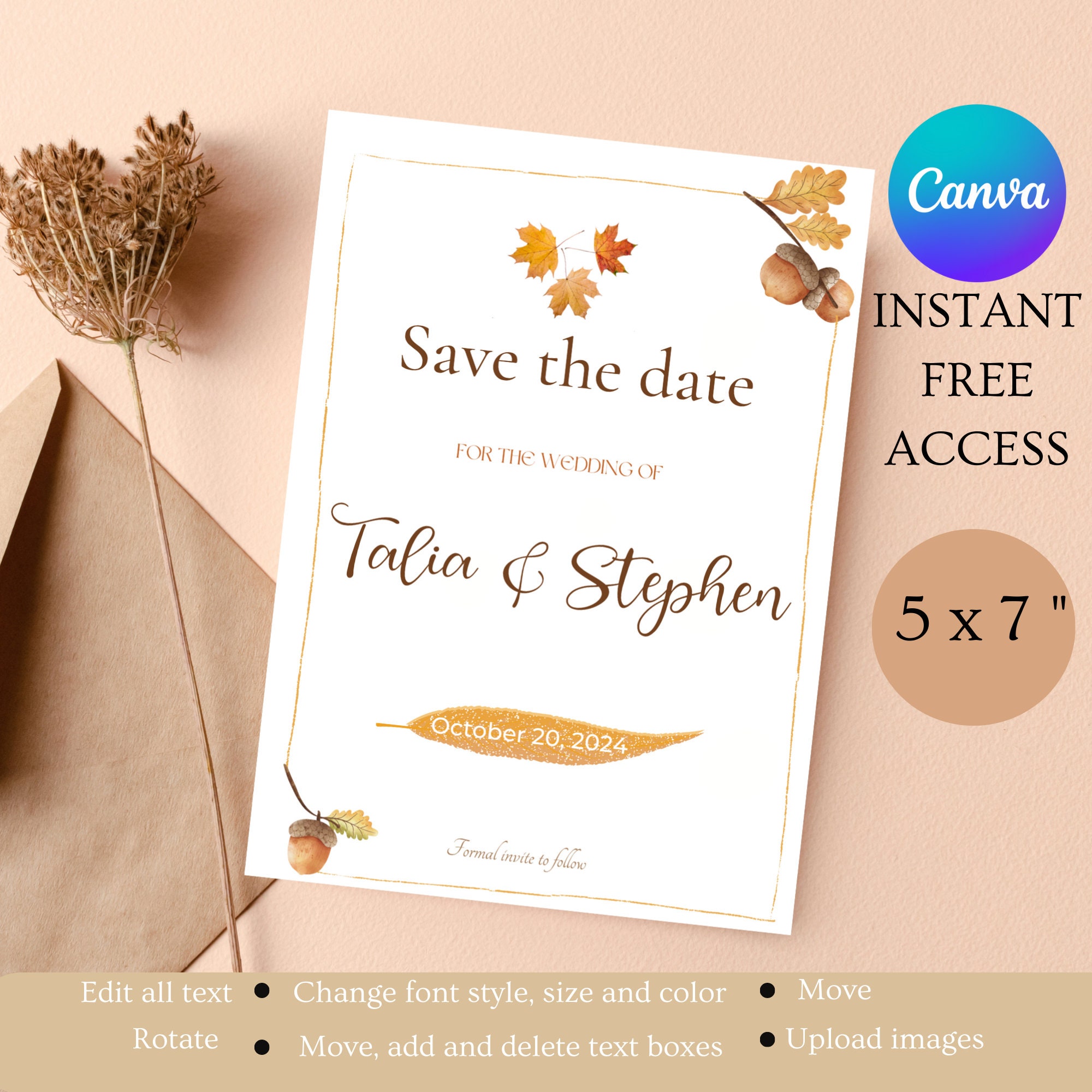 Editable Save the Date Template, Autumn Wedding Save the Date, Fall ...