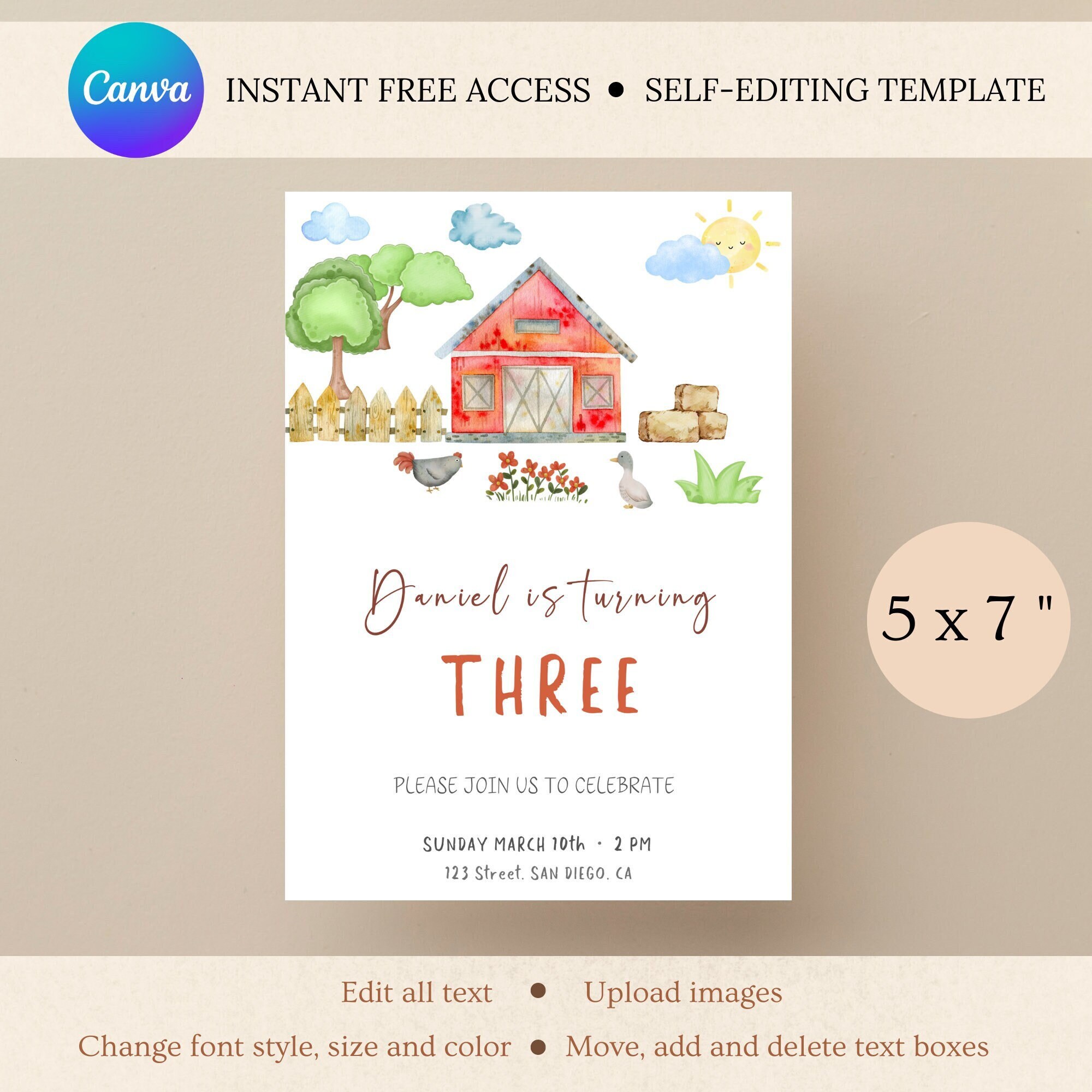 Farm Birthday Invitation Template, Barn Animals Party Invite, Ranch ...