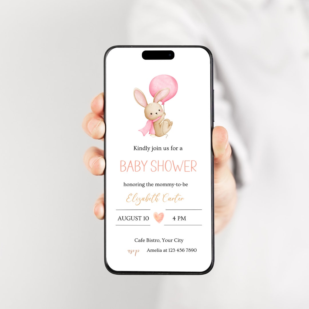 Plantilla de invitación de baby shower digital, globo volador de ...