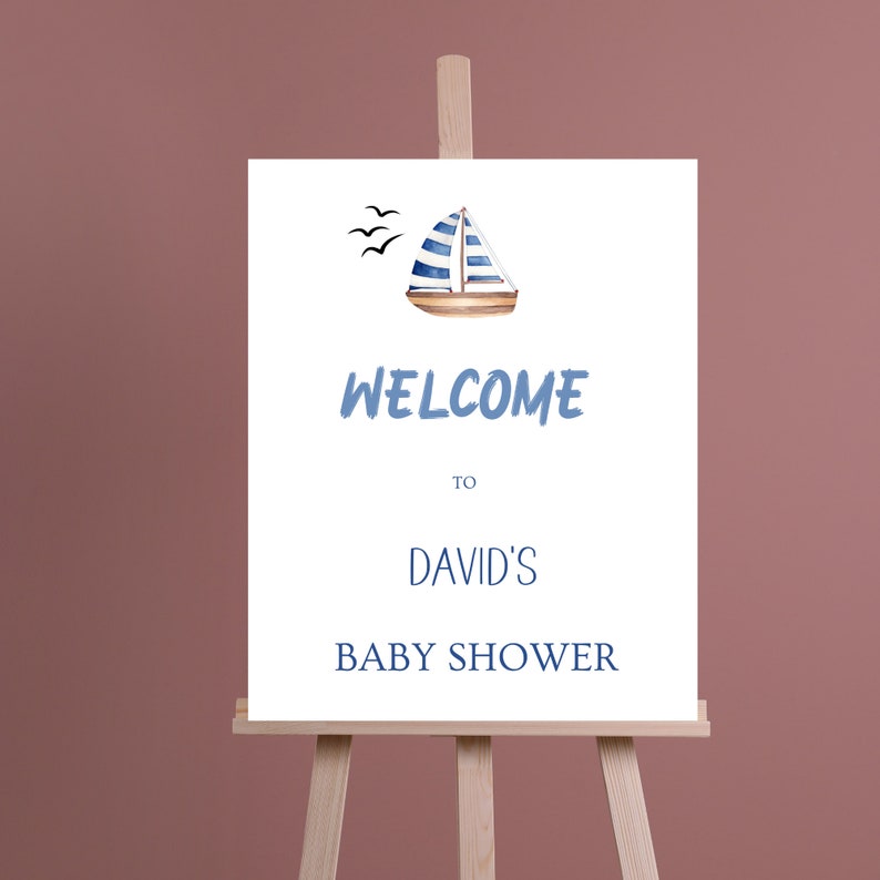 Nautical Welcome Sign Template, Baby Boy, Sailing Boat, Nautical Marine ...