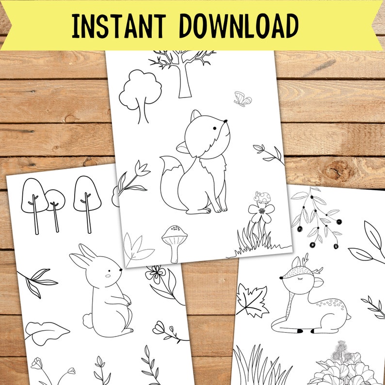 Woodland Animals Coloring Pages for Toddlers and Kids, Printable 7 ...