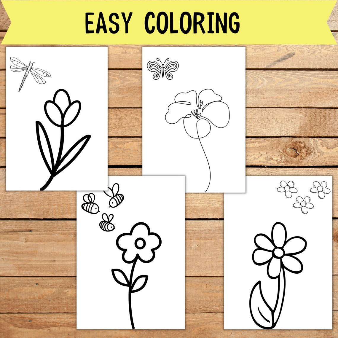 Simple Flower Coloring Pages for Kids , 20 Flower Coloring Sheets ...