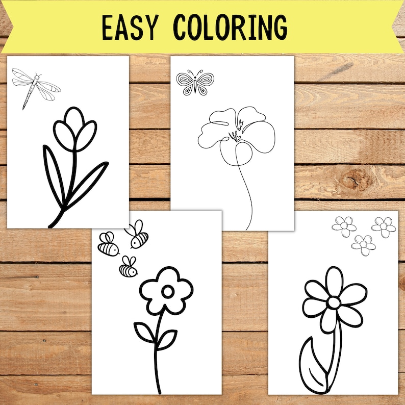 Simple Flower Coloring Pages for Kids , 20 Flower Coloring Sheets ...