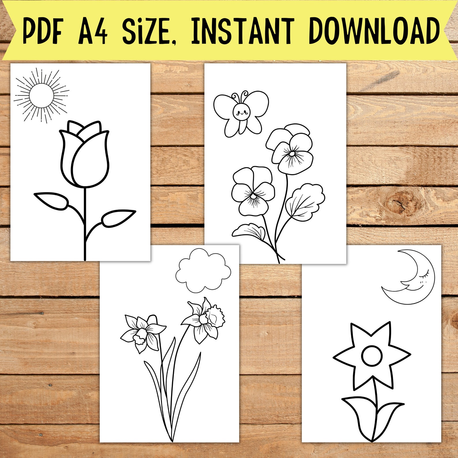 Simple Flower Coloring Pages for Kids , 20 Flower Coloring Sheets ...