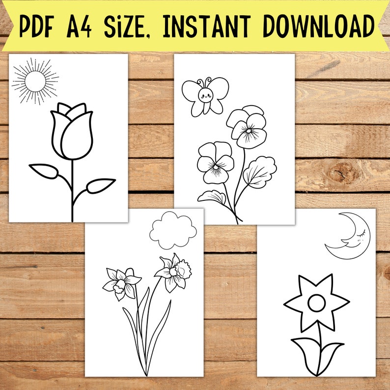 Simple Flower Coloring Pages for Kids , 20 Flower Coloring Sheets ...
