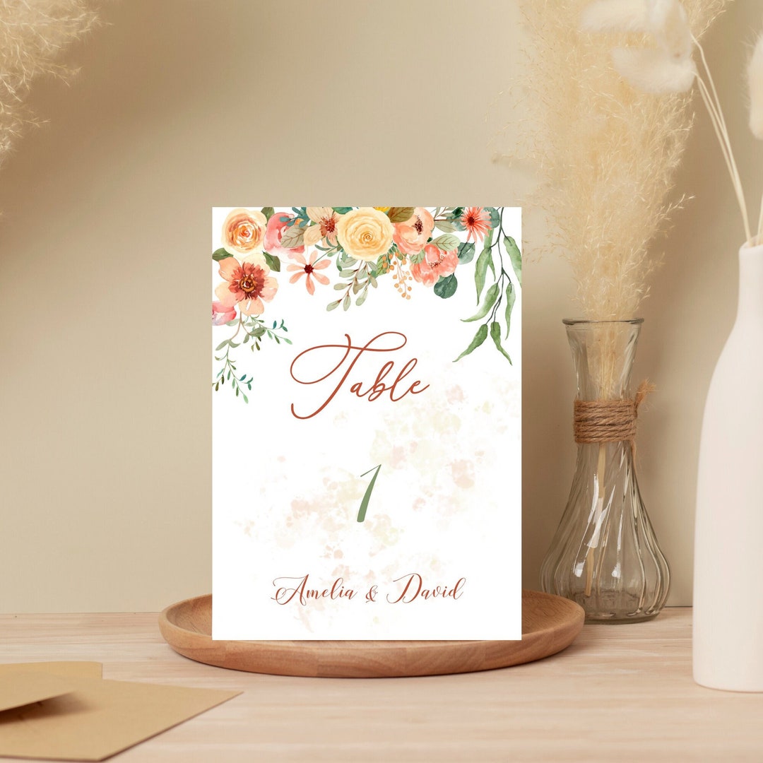 Garden Flowers Table Number Template, Wedding Table Decor, Editable and ...
