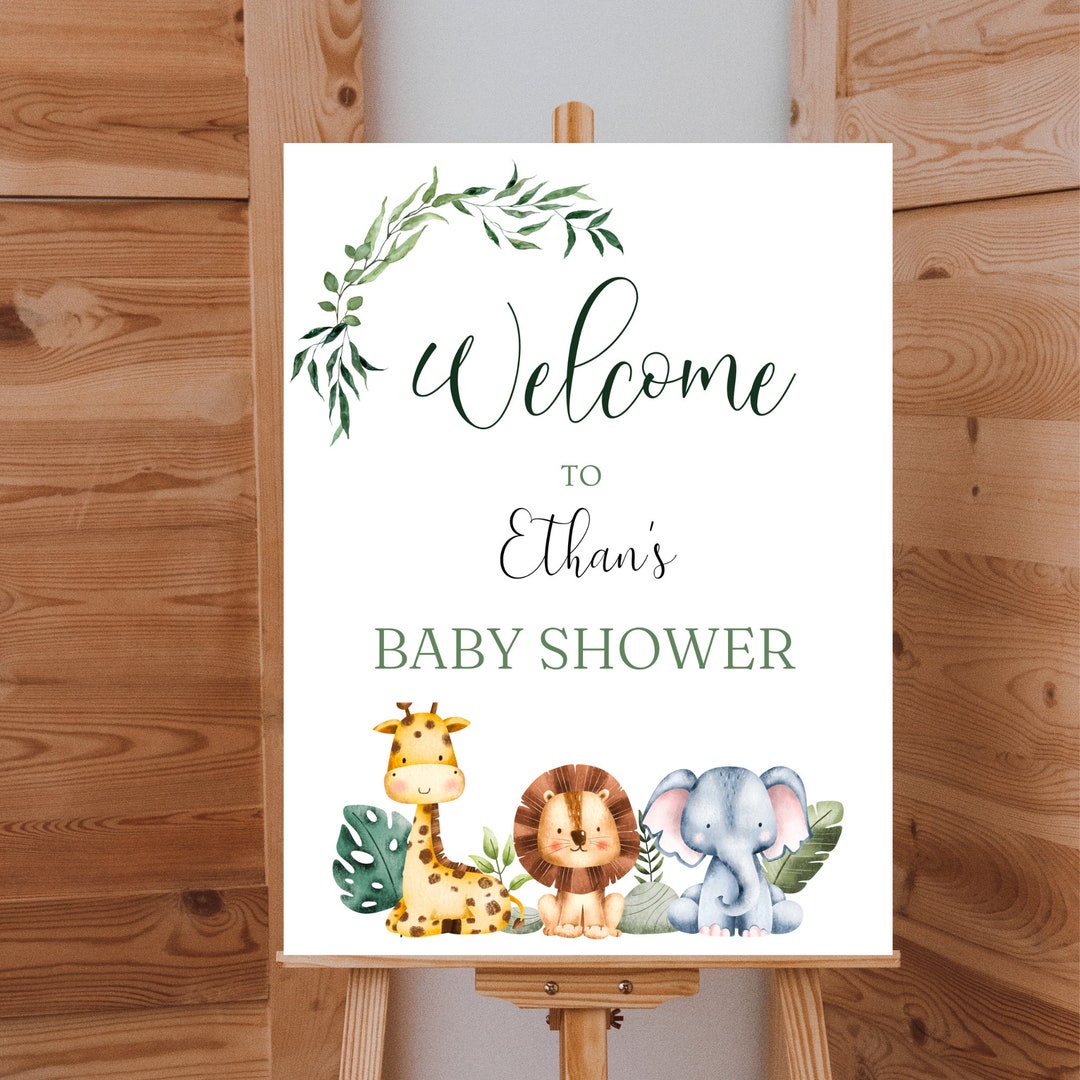 Welcome Sign Baby Shower Template, 4 SIZES, Safari Animals, Baby Shower ...