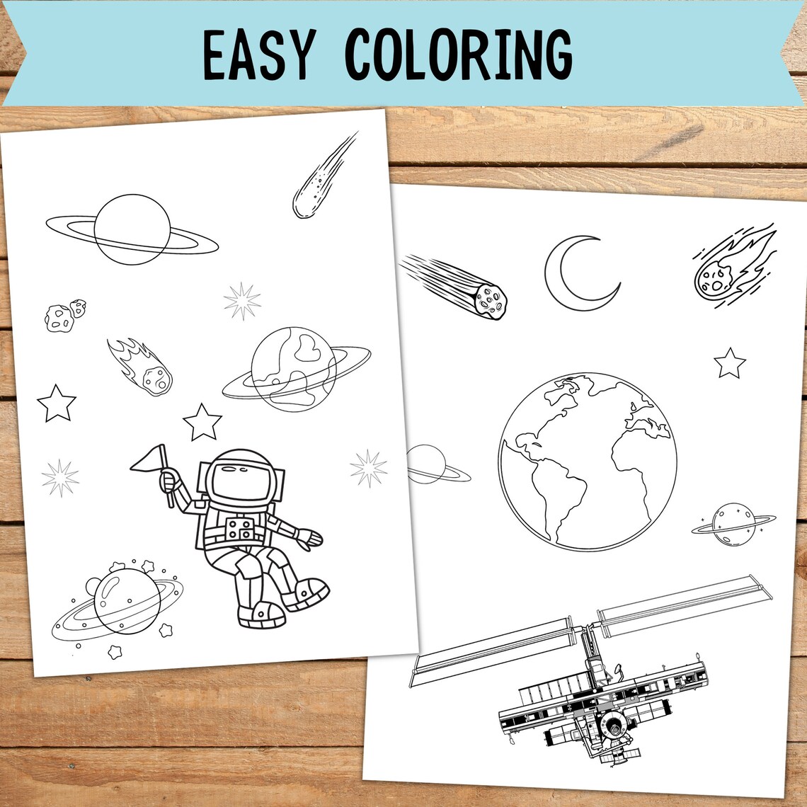 10 Outer Space Coloring Pages, Rockets Stars and Planets Sheets ...
