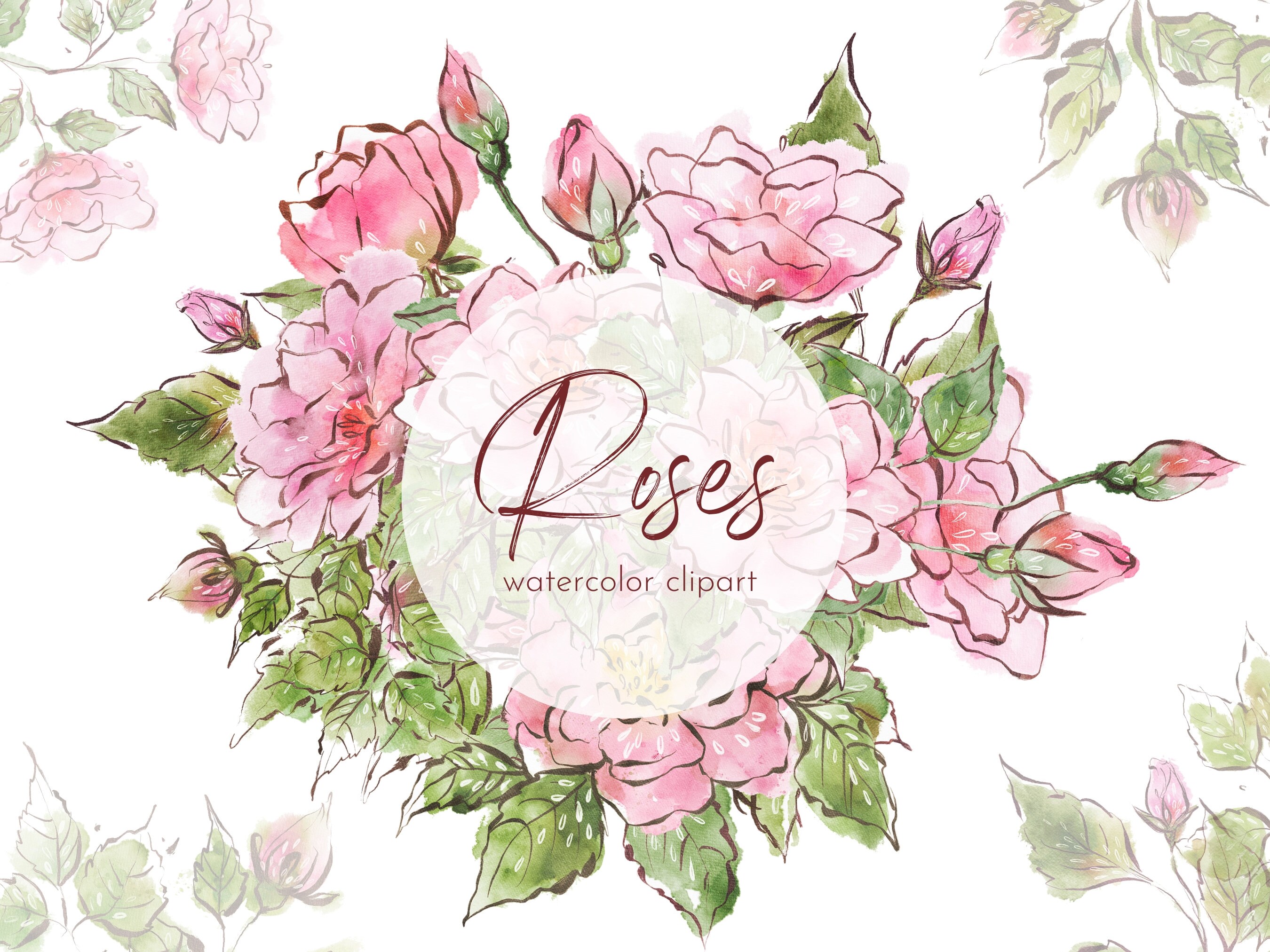 Roses Watercolor Clipart, Rose Floral PNG Clipart, Pink Flowers Clipart ...