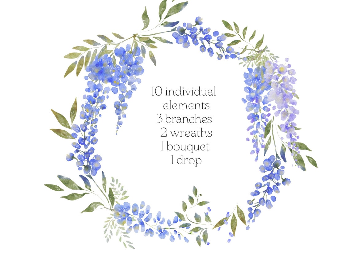 Wisteria Watercolor Clipart PNG, Purple Blue Flowers Clipart ...