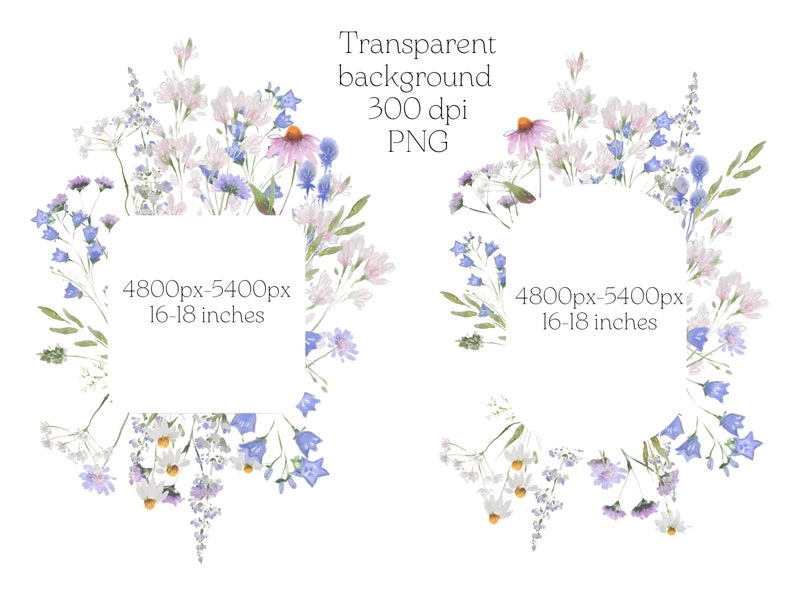 Wildflowers Watercolor Clipart PNG Wild Flowers Frame Wreath - Etsy