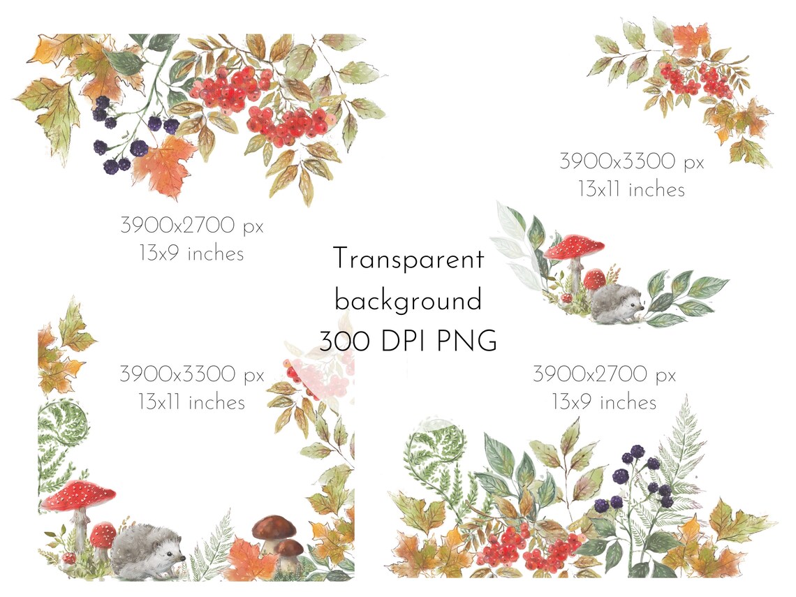 Autumn Forest Watercolor Clipart, PNG Autumn Botanical Clipart ...