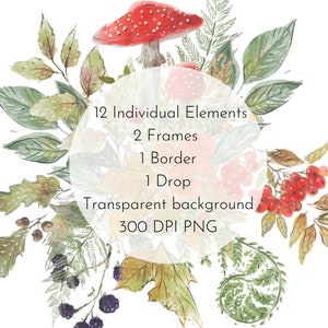 Autumn Forest Watercolor Clipart, PNG Autumn Botanical Clipart ...