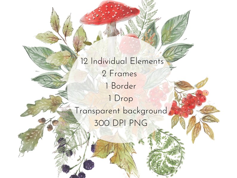 Autumn Forest Watercolor Clipart, PNG Autumn Botanical Clipart ...