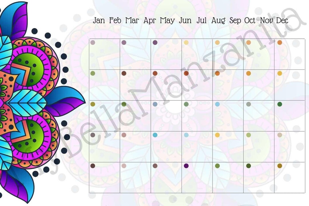 Colorful Mandala Wall Planner - Printable Monthly Calendar | 60x40 Cm ...