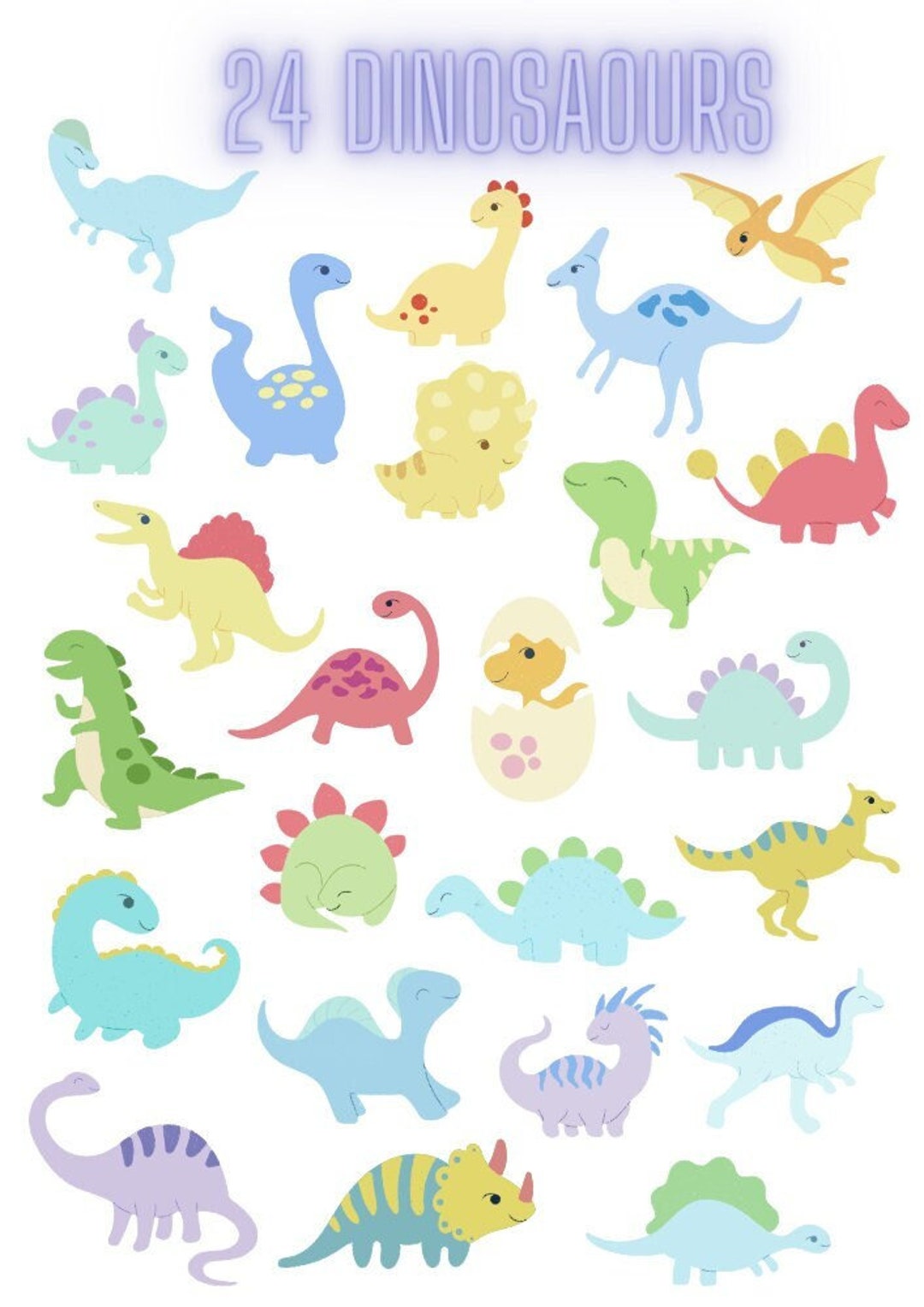 Cute Pastel Color Dinosaurs Clipart Ready for Print - Clipart Dinos SVG ...