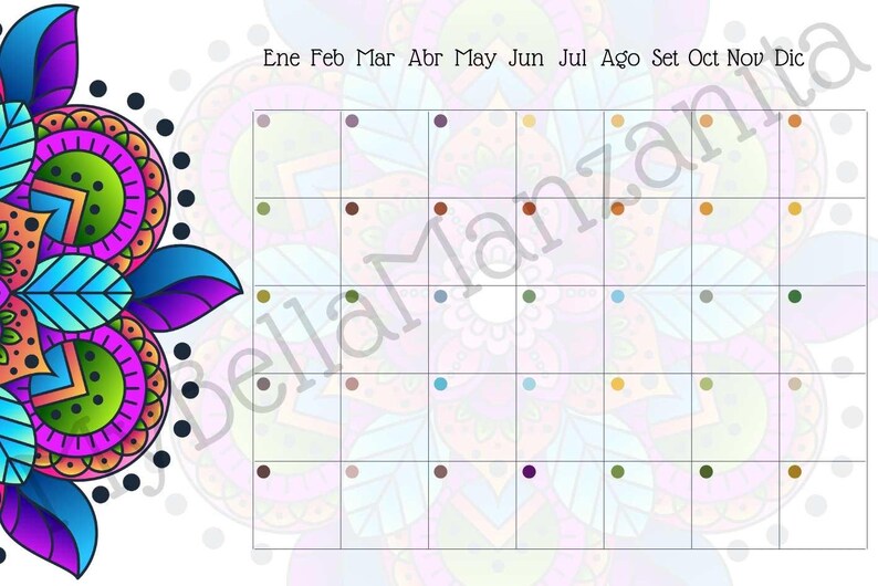 Colorful Mandala Wall Planner - Printable Monthly Calendar | 60x40 Cm ...