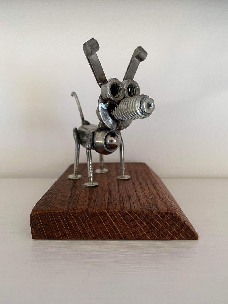 Metal Dog on Wood Base. Personalized! Welded Sculputre Nuts and Bolts ...