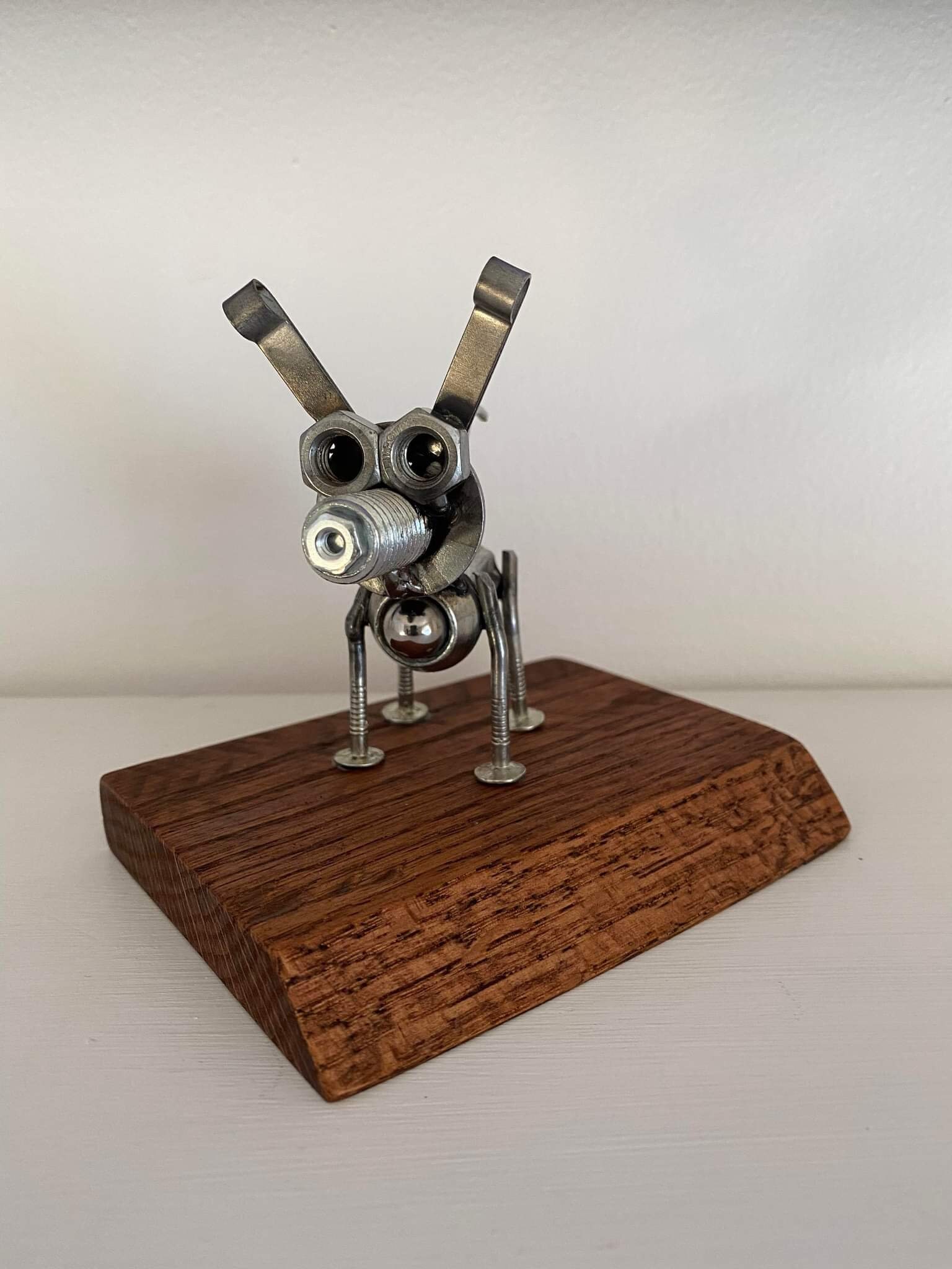 Metal Dog on Wood Base. Personalized! Welded Sculputre Nuts and Bolts ...
