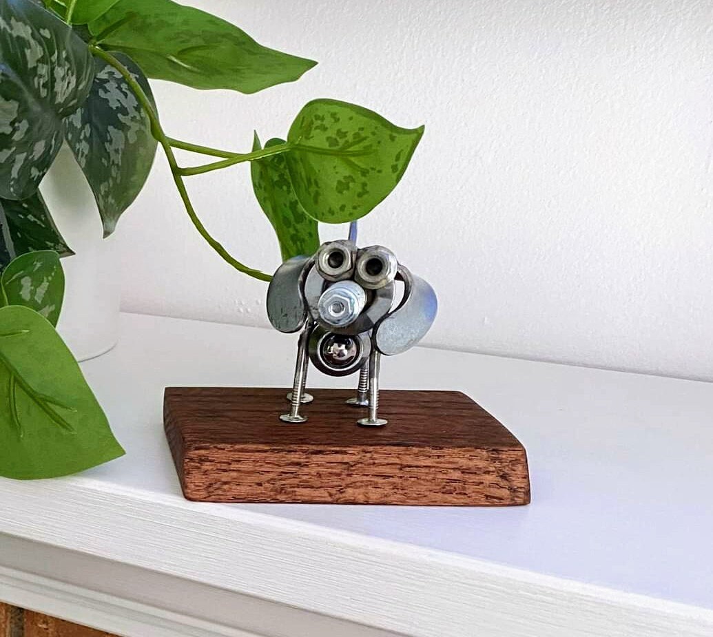 Metal Dog on Wood Base. Floppy Eared Dog Welded Sculputre - Etsy