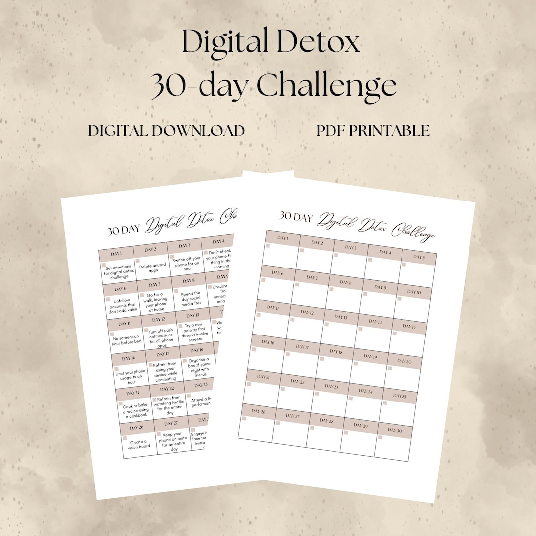Digital Detox 30 Day Challenge Printable Tracker Digital Template ...