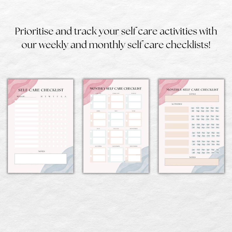 Self Care Checklist Planner Printable Self Care Tracker Weekly Self ...
