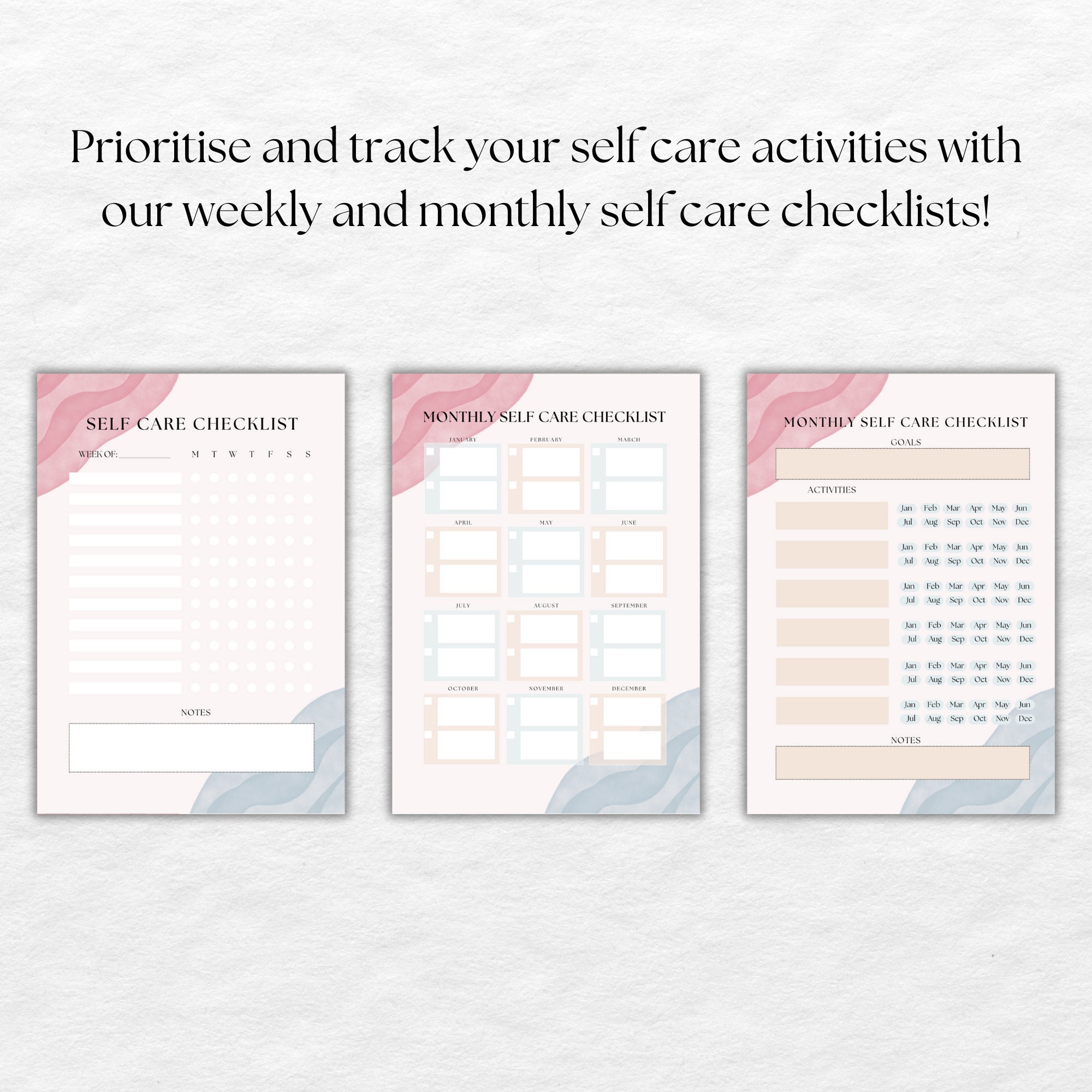 Self Care Checklist Planner Printable Self Care Tracker Weekly Self ...
