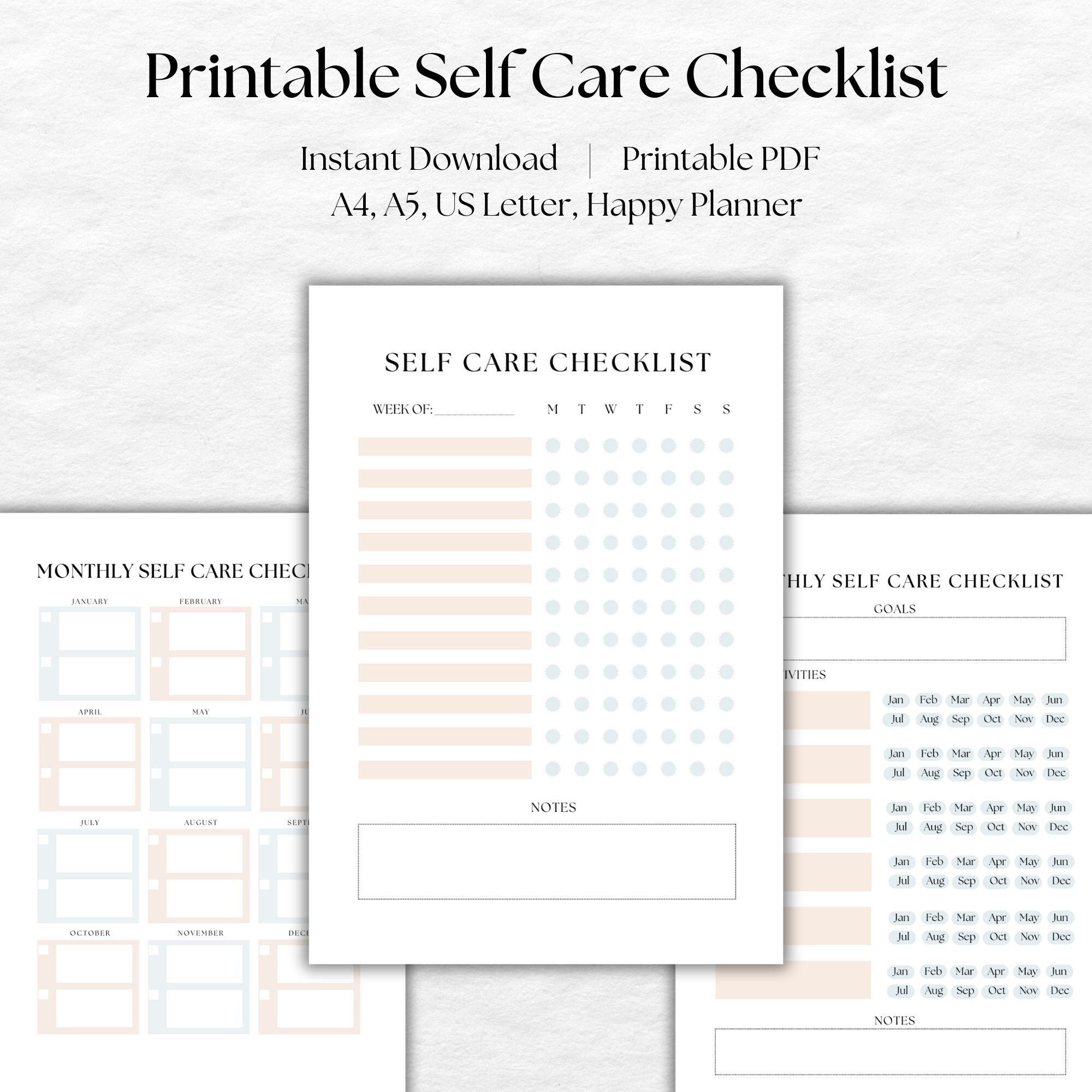Self Care Checklist Planner Printable Self Care Tracker Weekly Self ...