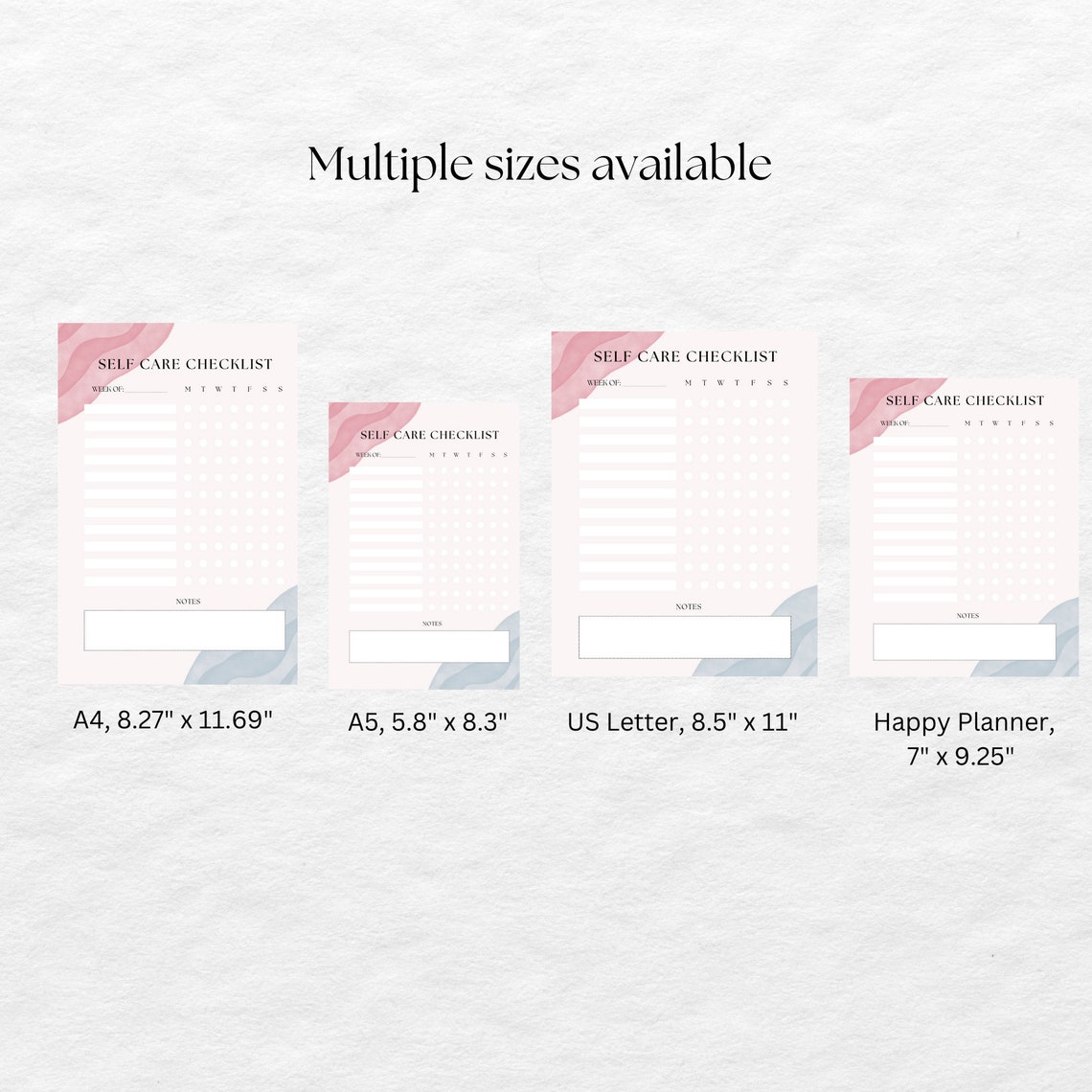 Self Care Checklist Planner Printable Self Care Tracker Weekly Self ...