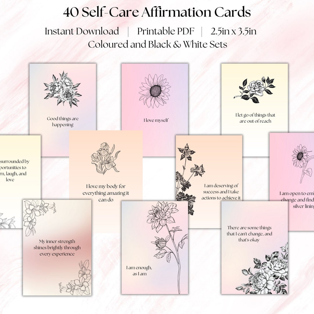 Self Care Affirmation Card Coloured Art Print Self Love Printable ...