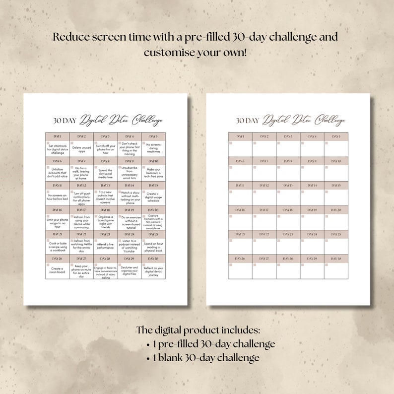 Digital Detox 30 Day Challenge Printable Tracker Digital Template ...