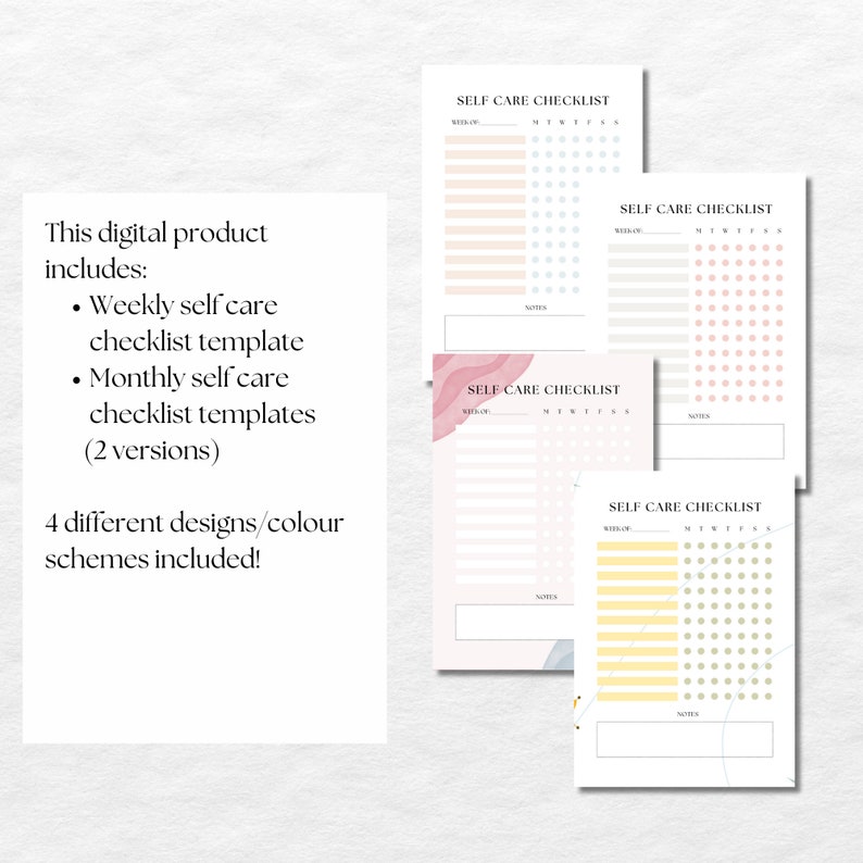 Self Care Checklist Planner Printable Self Care Tracker Weekly Self ...