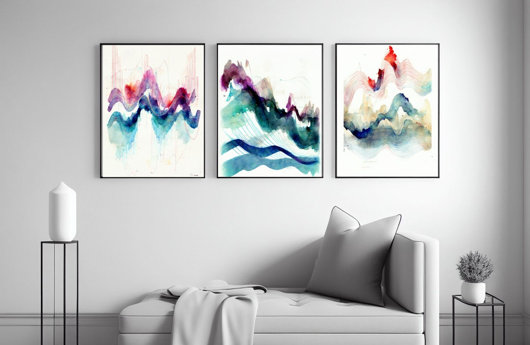 Watercolor Sound Waves Abstract Digital Wall Print Art,3 AI Oil ...