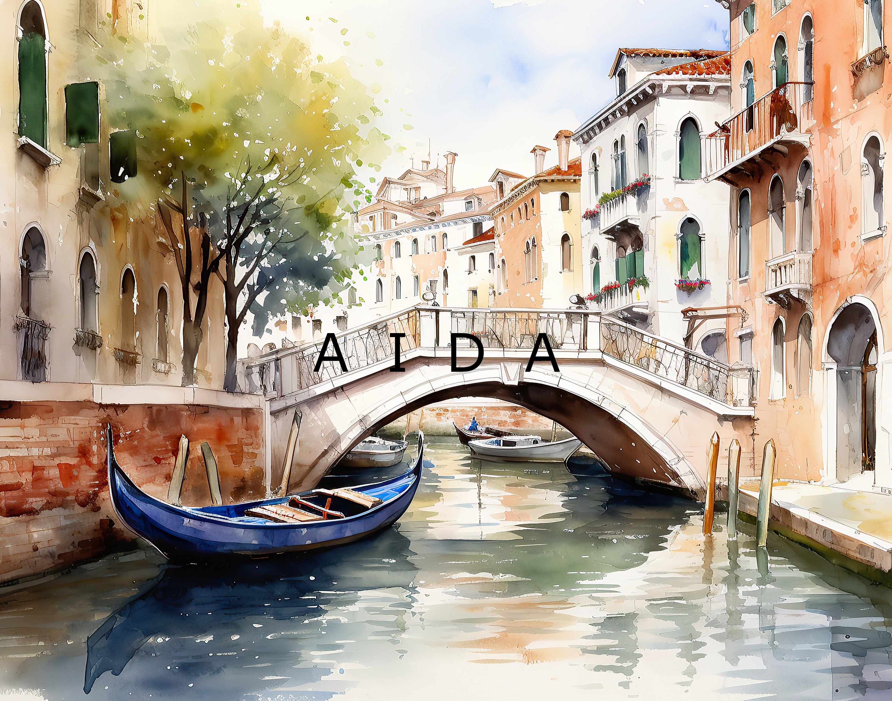 Venice Italy Gondola Watercolor Posters, Digital Download Collection ...