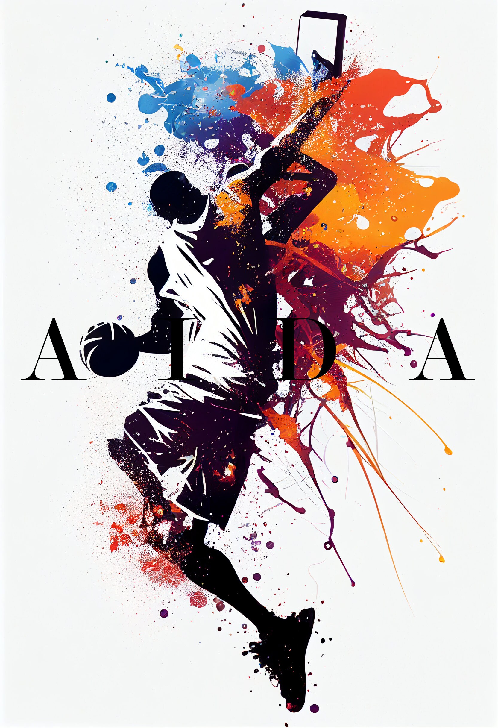 Abstract Basketball Digital Wall Print Art, 3 AI Slam Dunk Original ...