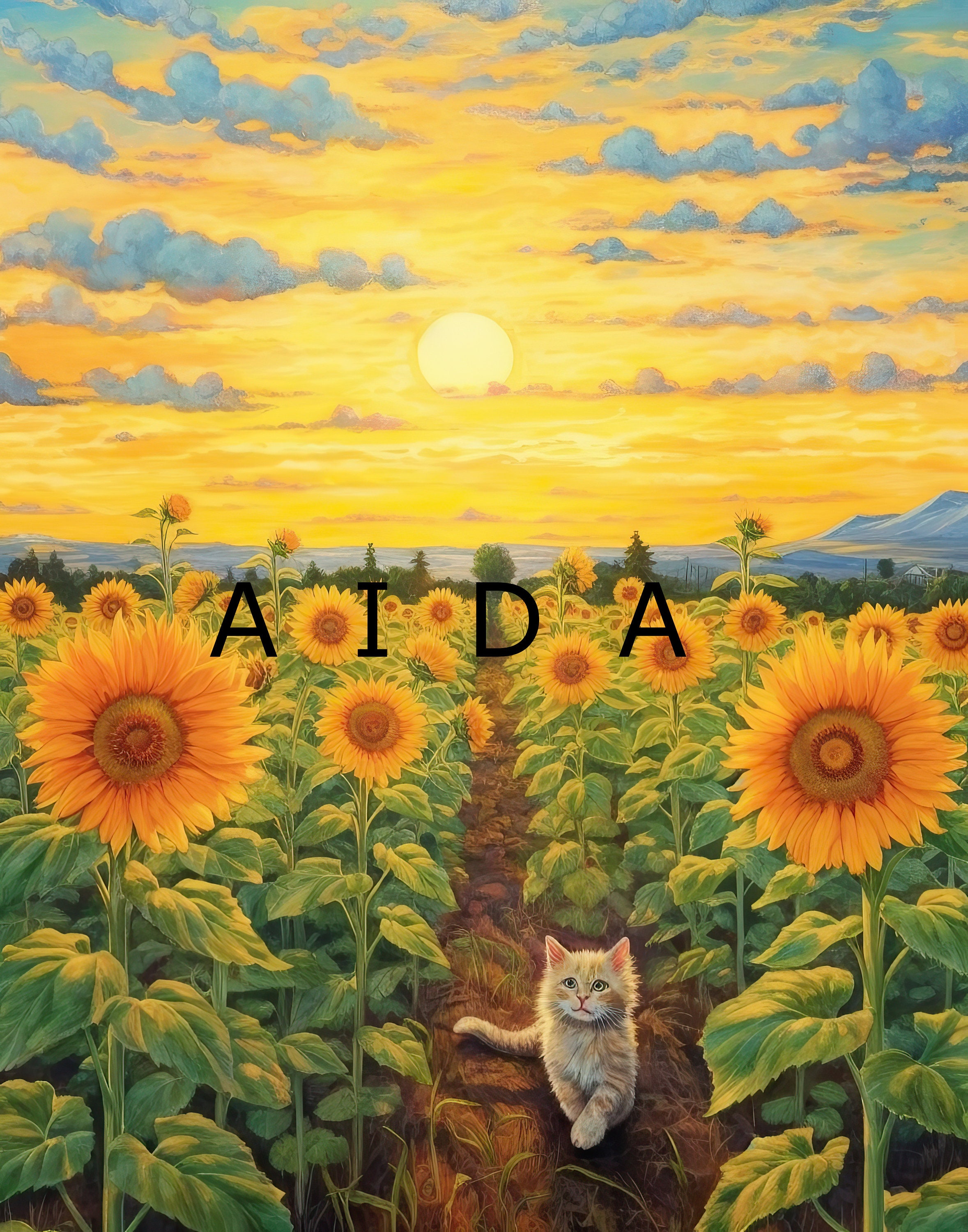 Sunflower Cats Farmhouse Digital Wall Print Art,3 AI Oil Abstract ...