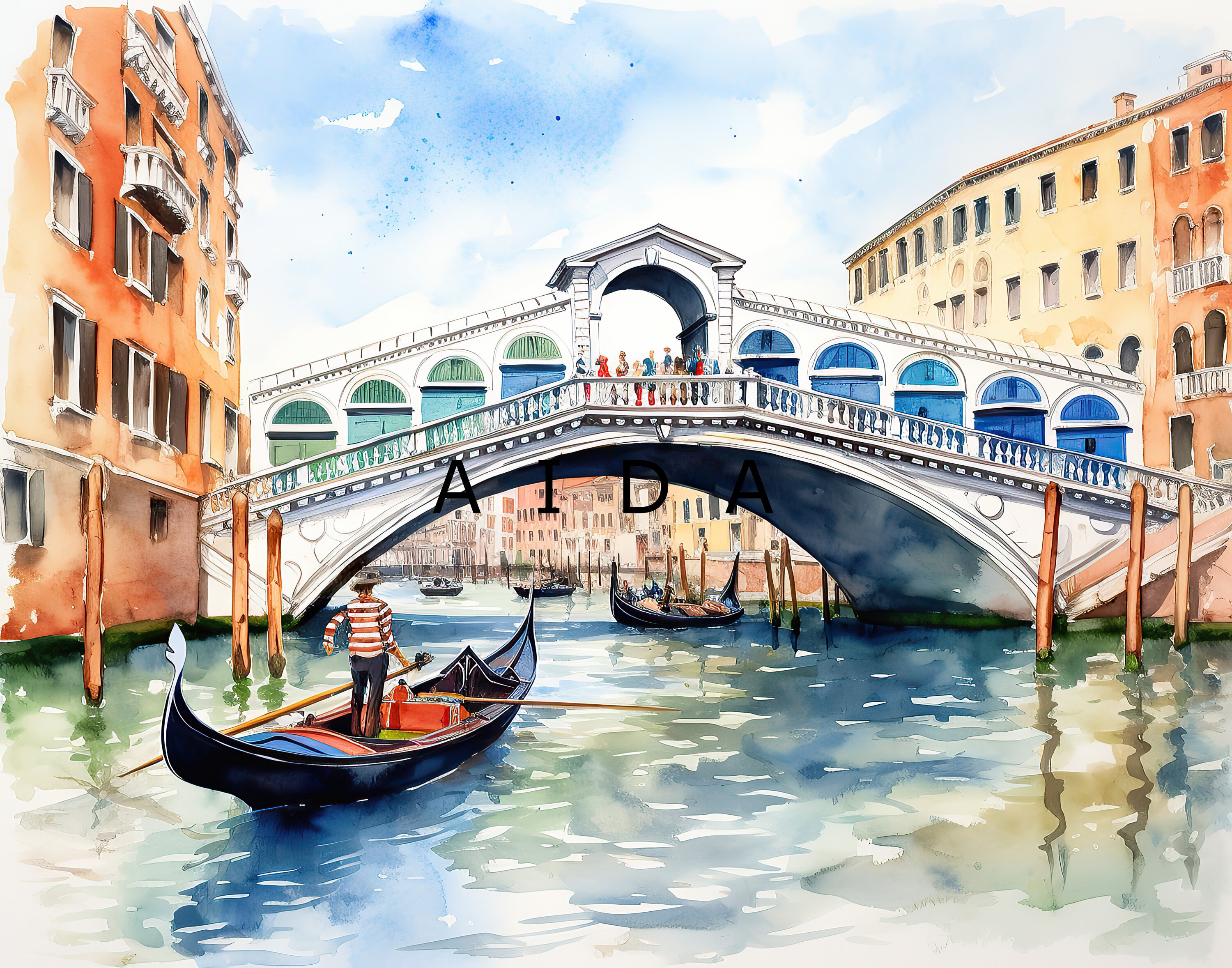 Venice Italy Gondola Watercolor Posters, Digital Download Collection ...