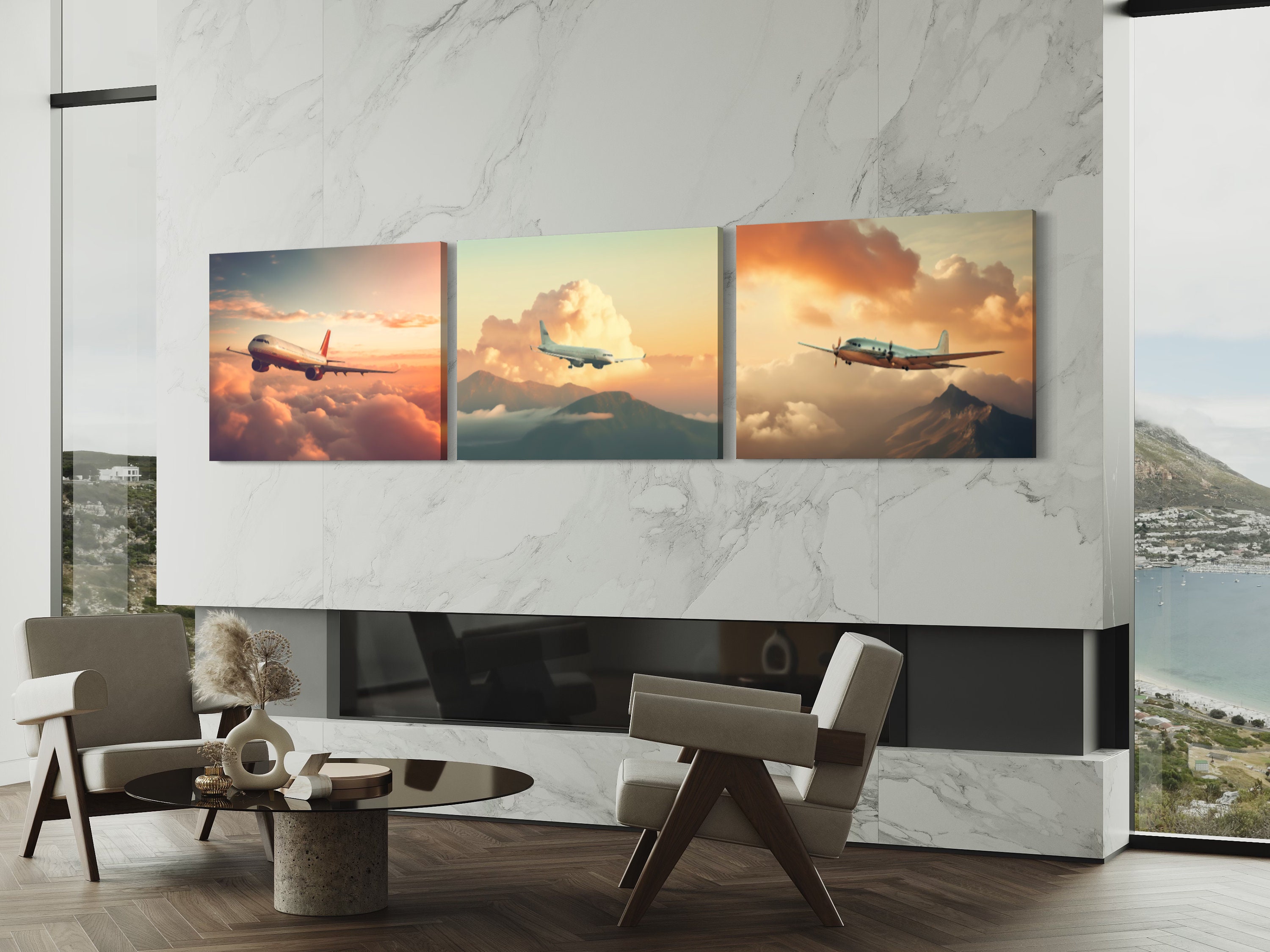 Sunset Airplane Photographs, Flying, Instant Gifts, AI Art, Wall Art ...